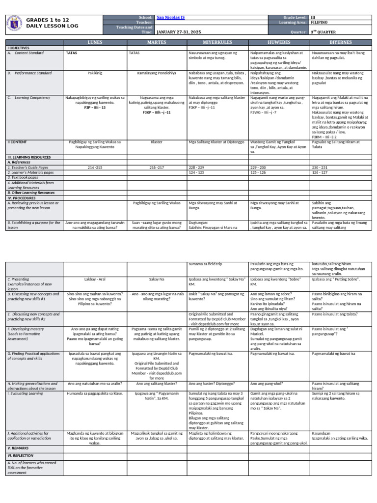 DLL_FILIPINO 3_Q3_W8 | PDF