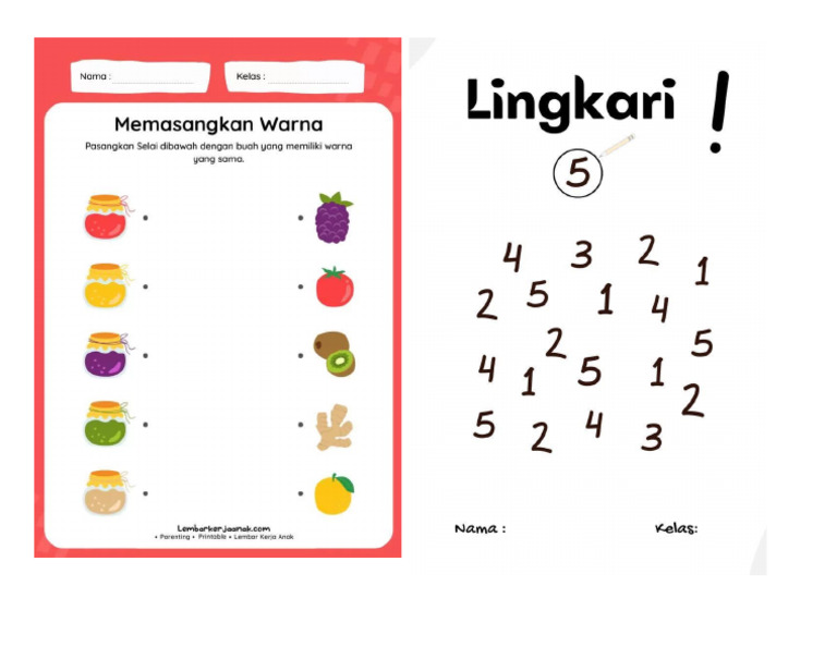 Lingkari Angka 5 Dan Mencocokan Gambar Selai | PDF