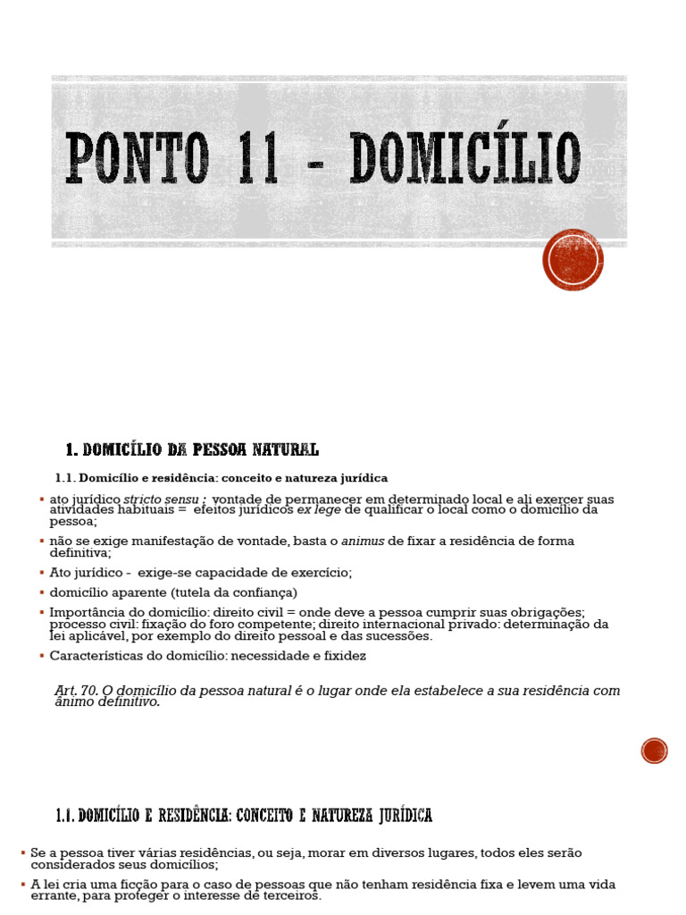 Roteiro de Aula - Moì Dulo 3 - Ponto 12 - Domiciì Lio | PDF | Domicílio (jurídico) | Direito Privado