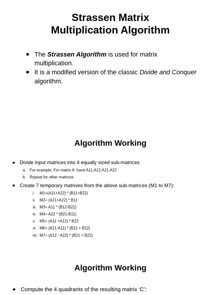 Algo - Presentation | PDF | Matrix (Mathematics) | Linear Algebra