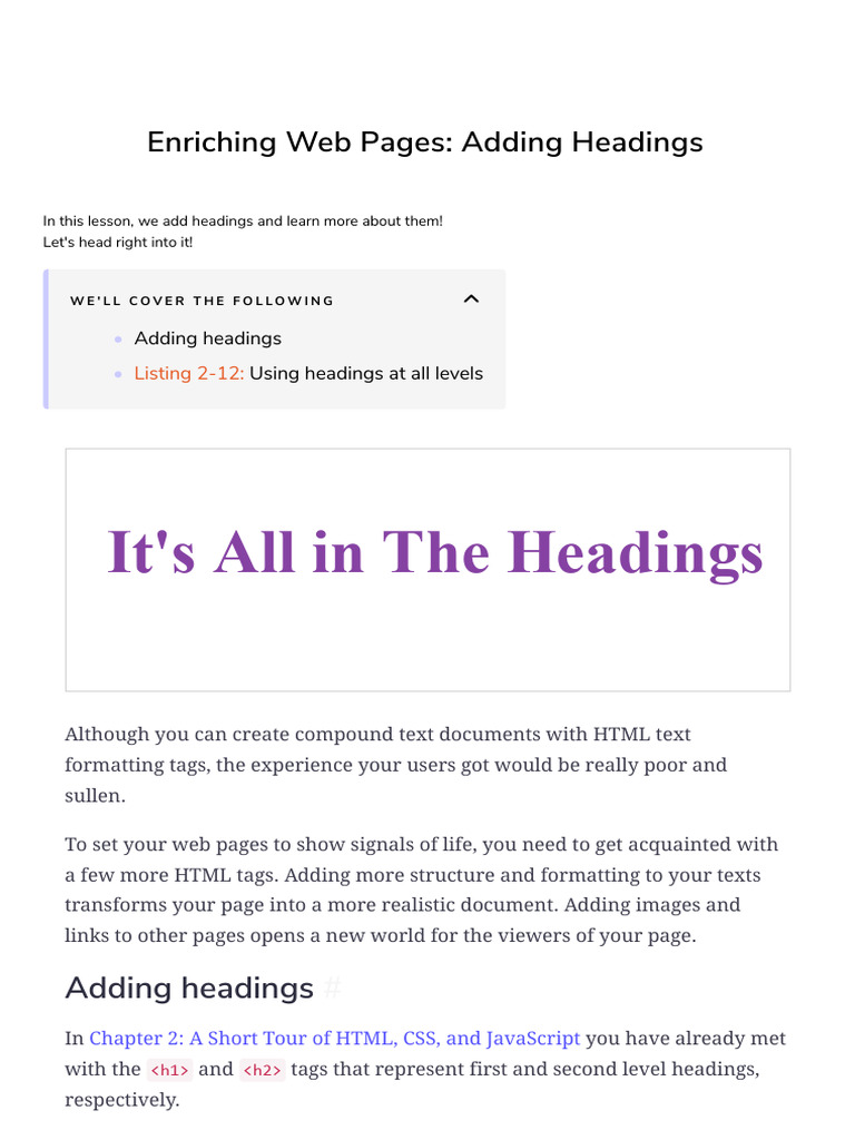 35 Enriching Web Pages Adding Headings | PDF