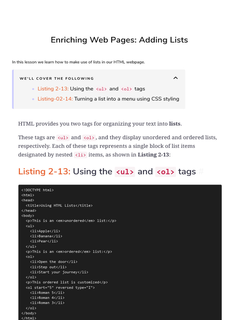 36 Enriching Web Pages Adding Lists | PDF | Html | Html Element