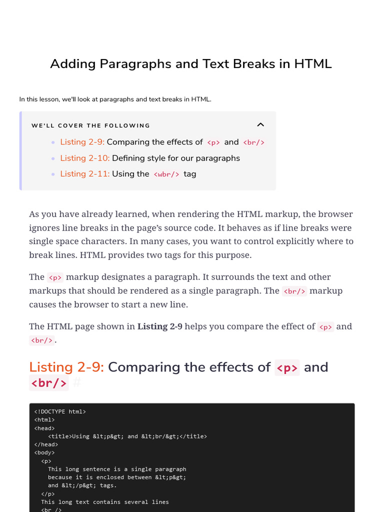 34 Adding Paragraphs And Text Breaks In Html Pdf Html Html Element