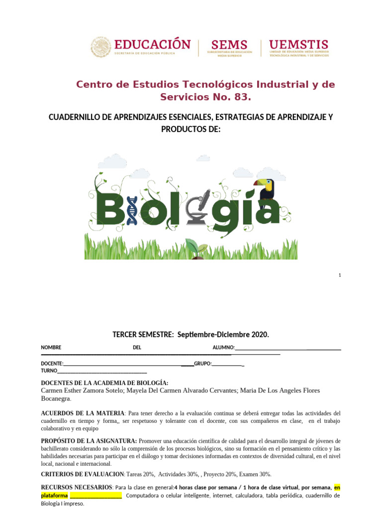 CUADERNILLO BIOLOGIA Cetis 83 Sep. 2020 | PDF | Adn | Rna