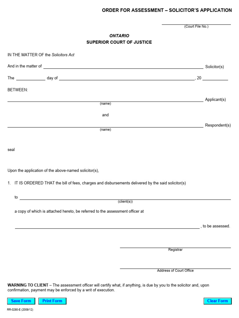 Solicitors Act: Order For Assessment - Solicitor'S Application | PDF