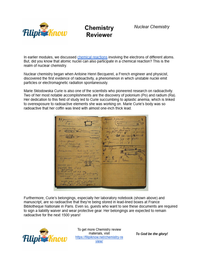 Nuclear Chemistry Review | PDF | Nuclear Reaction | Radioactive Decay