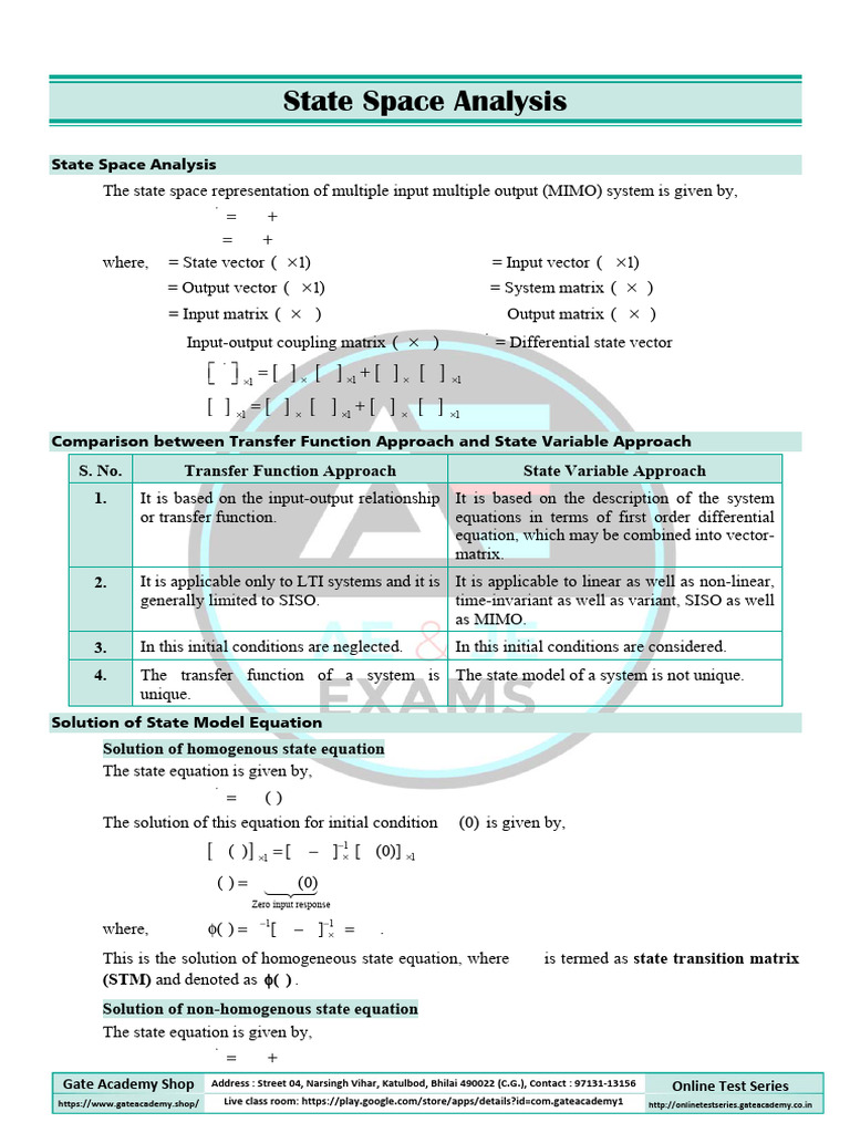 State Space Analysis Pdf Control Theory Applied Mathematics