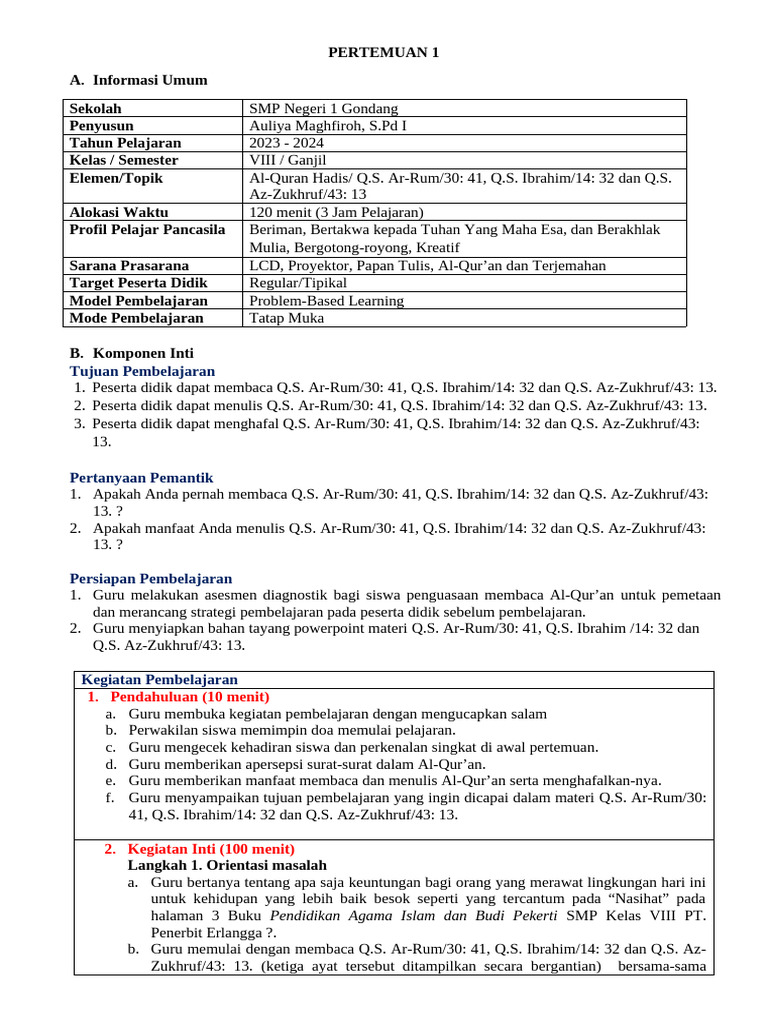 Modul Ajar Paibp SMP Kelas Viii Bab 1 | PDF