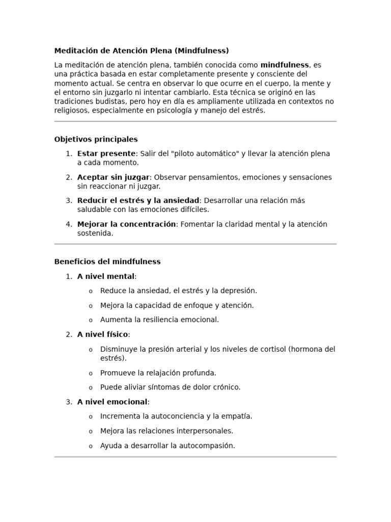 Beneficios y Práctica del Mindfulness | PDF | Atención plena | Las ...