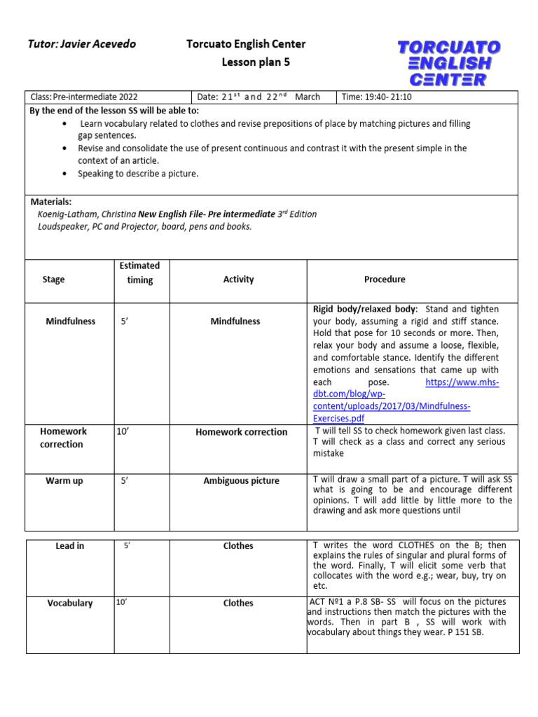 Pre-Intermediate English Lessons | PDF | Vocabulary | English Language