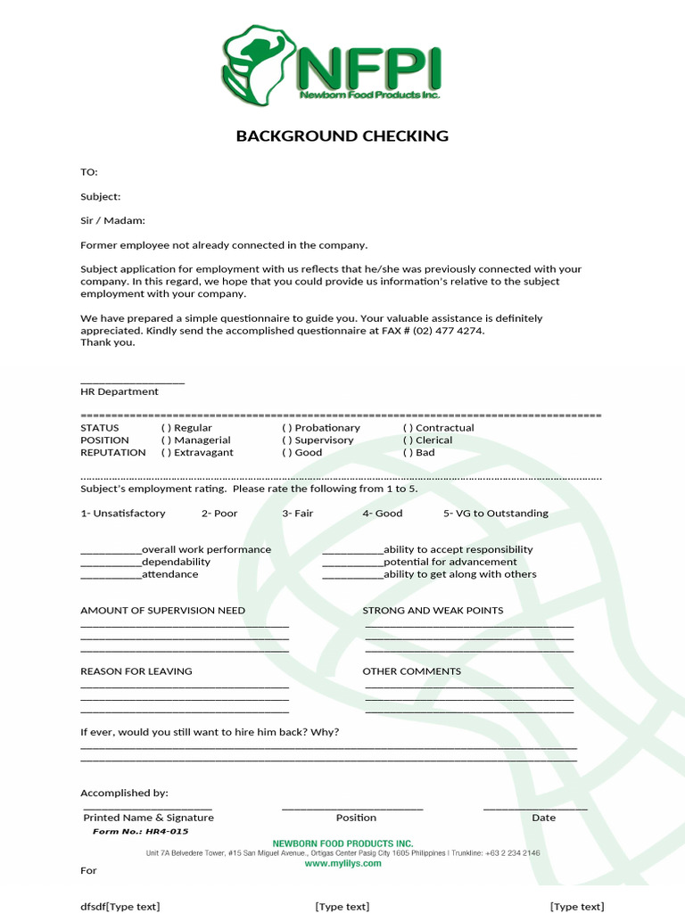 Background Checking Form | PDF | Business | Labor