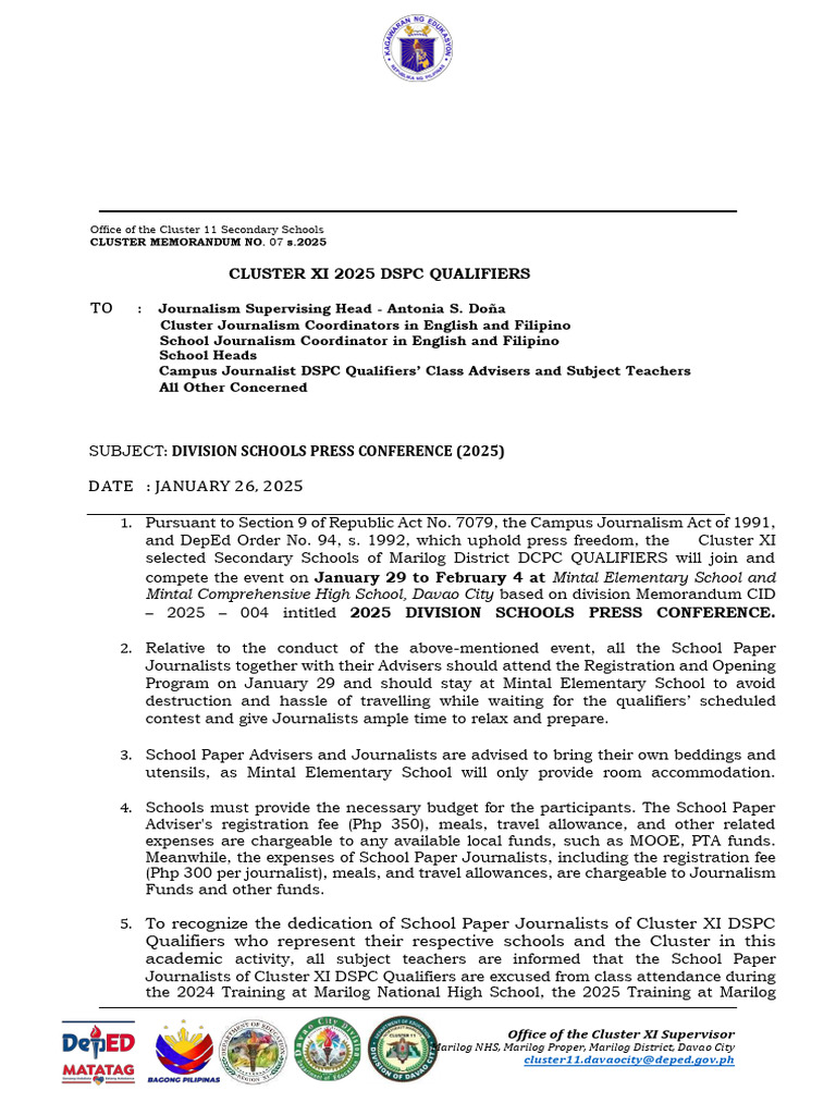 Cluster Xi Memo 27 DSPC Qualifiers | PDF | Human Communication | Philippines