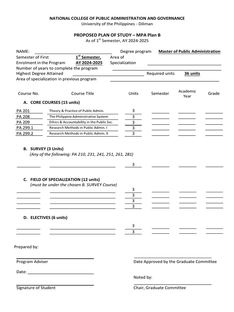 MPA Plan B - POS Template-1-2024-2025 | PDF