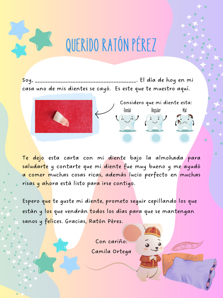 Carta Al Ratón Pérez Infantil Azul y Verde | PDF