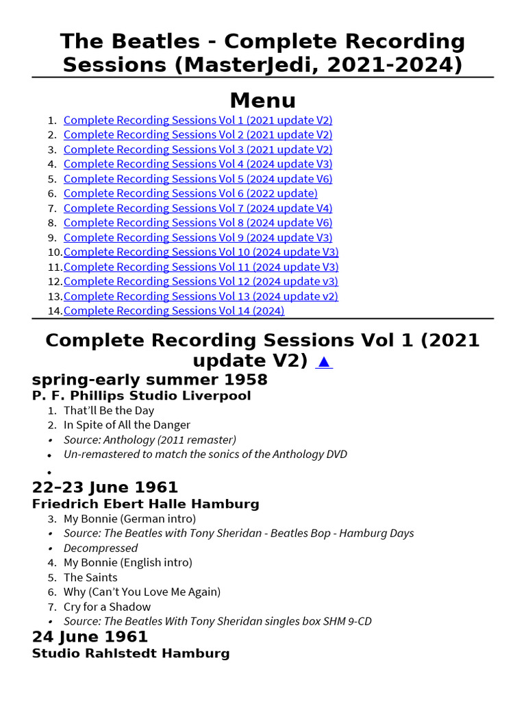 The Beatles Complete Recording Sessions Complete Listing | PDF | Song ...