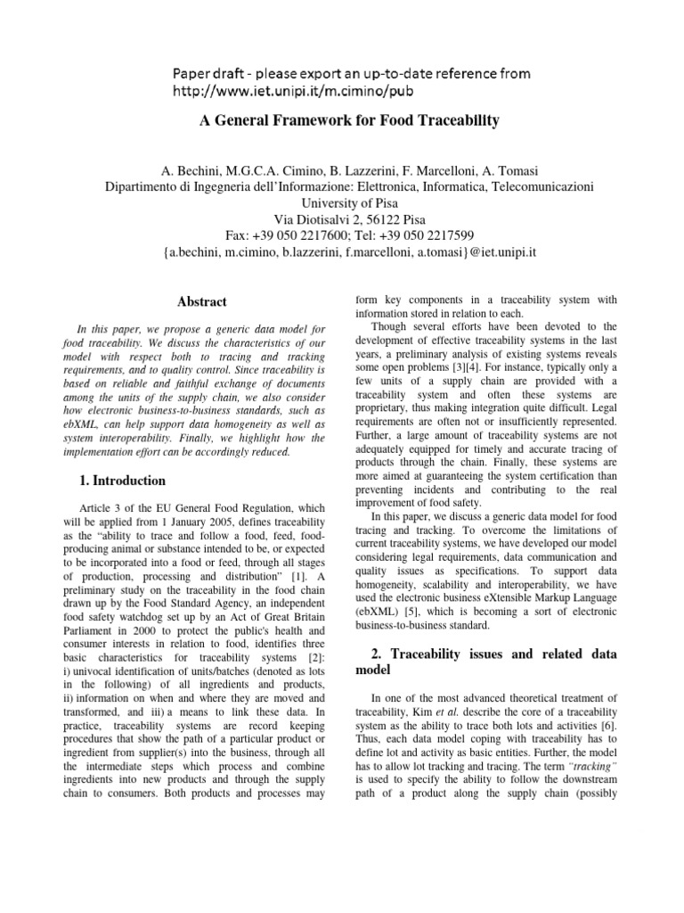 A General Framework For Food Traceability | PDF | Supply Chain | Identifier