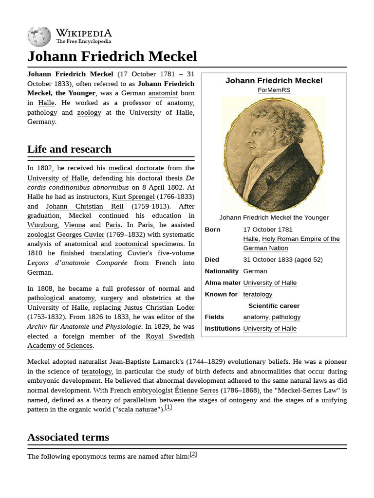 Johann Friedrich Meckel | PDF | Biology