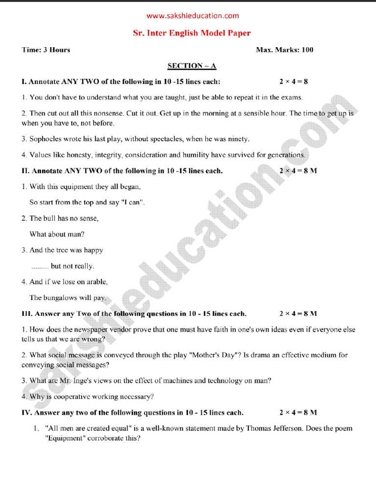 English Mock Test Paper 1 | PDF