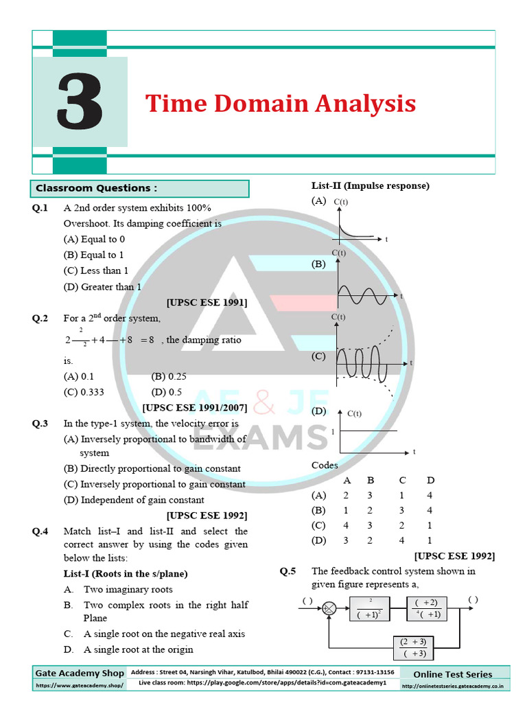 Chapter 3 Time Domain Analysis AE PYQ | PDF | Damping | Computer Engineering
