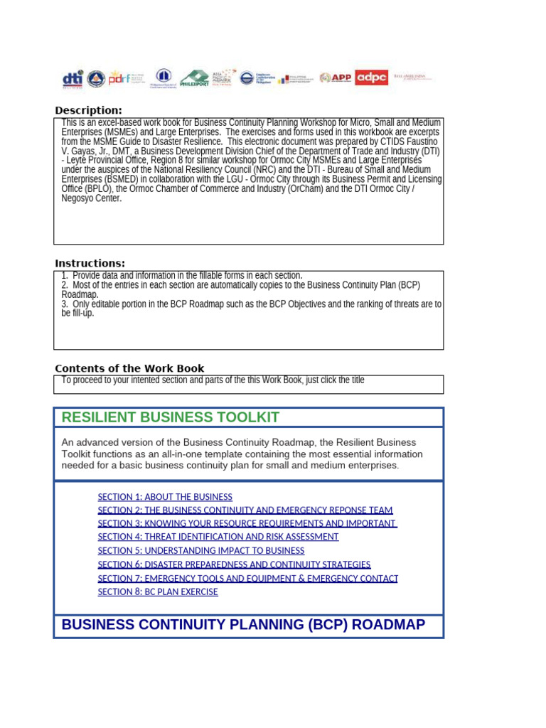 00 WorkBook (BLANK FORM) - RB Toolkit & BCP Roadmap | PDF | Emergency ...