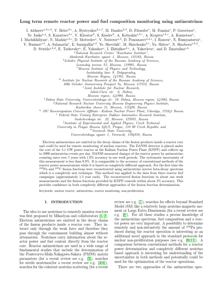 Long Term Remote Reactor Power and Fuel Compositio | PDF | Neutrino | Nuclear Fission