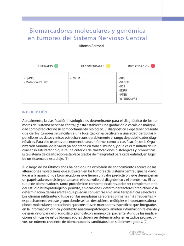 Biomarcadores moleculares y genómica en tumores del Sistema Nervioso Central snc_2017 | PDF ...