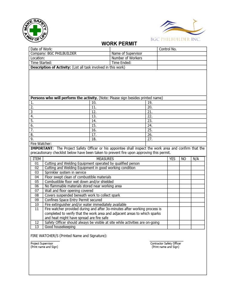 HOT WORK PERMIT | PDF | Fires | Personal Protective Equipment