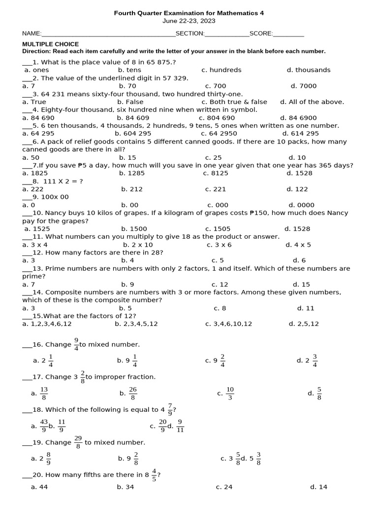 Grade 4 | PDF | Numbers | Arithmetic