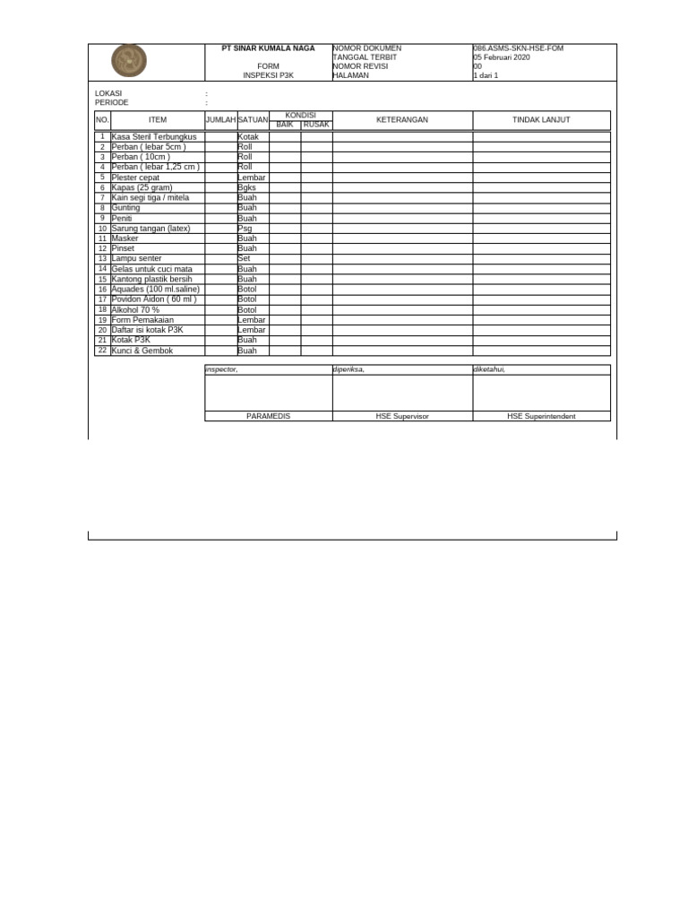 Inspeksi P3K PT Sinar Kumala Naga | PDF