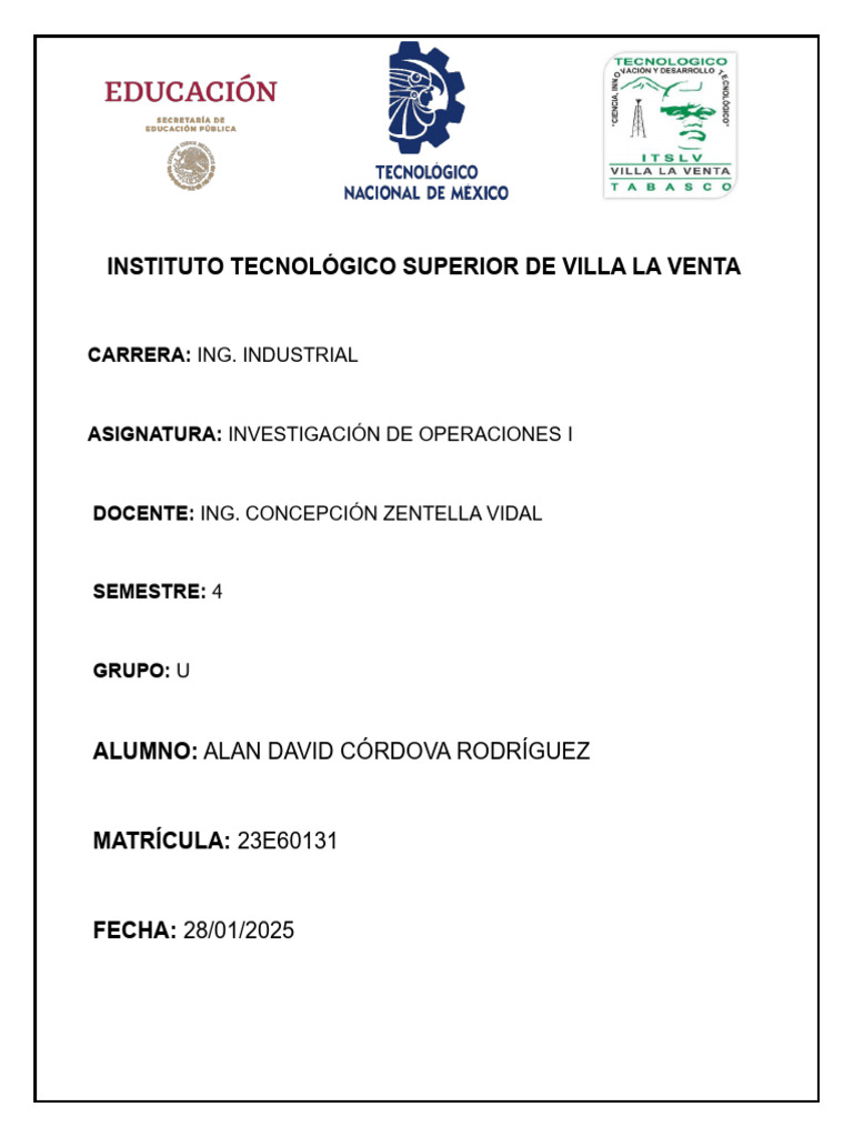 4u Inv de Op I Invest U1 Alan DCR | PDF | Programación lineal | Simulación