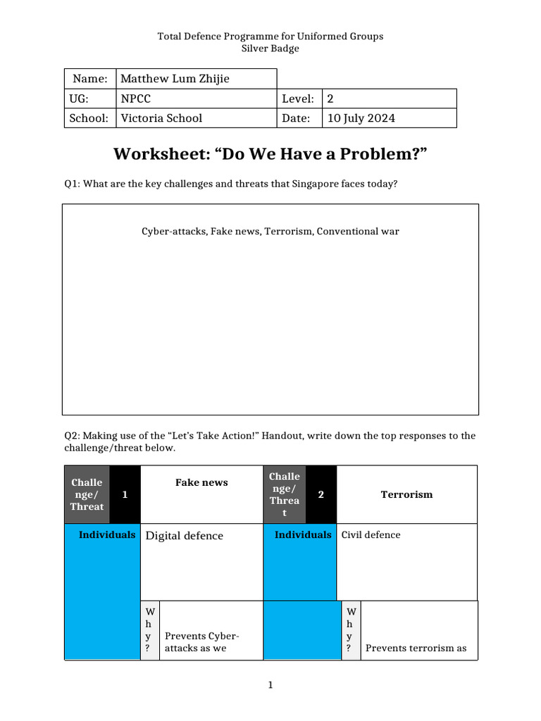 Total Defence Silver Worksheet | PDF | National Security