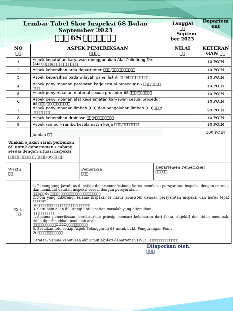Format Penilaian 6S-1 | PDF