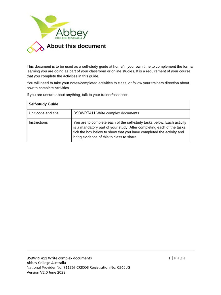 BSBWRT411 Self-Study Guide | PDF