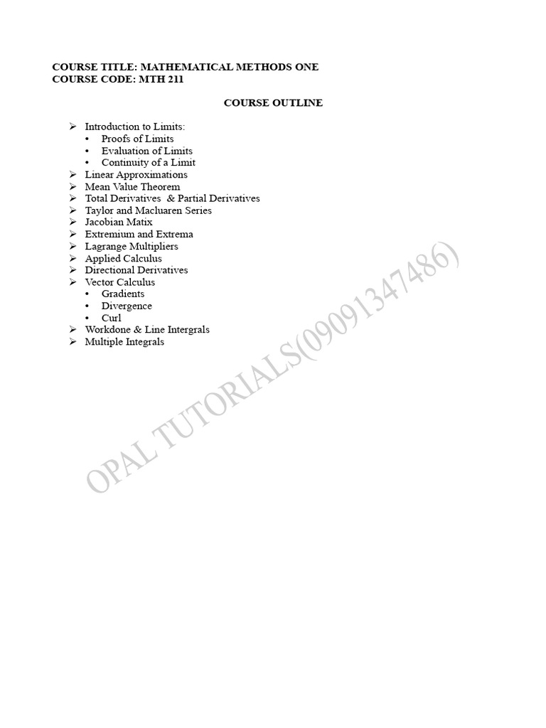 Opal Math 211 Course Outline | PDF