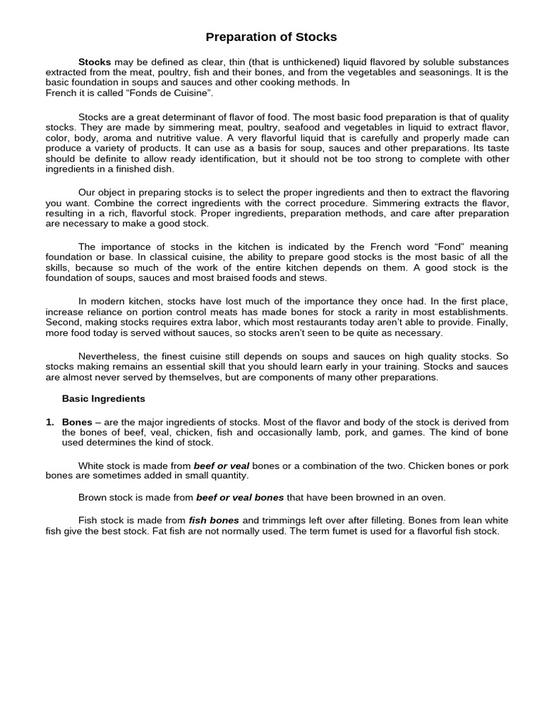 culinary module soups stock and sauces | PDF | Stock (Food) | Soup