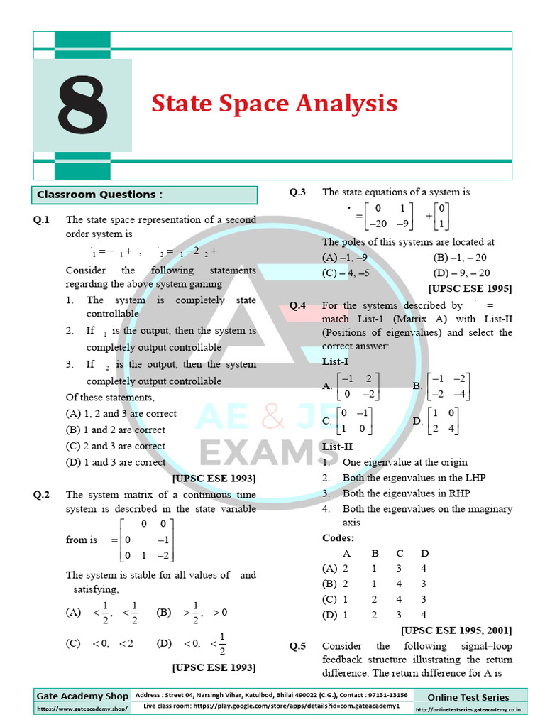 Chapter 8 State Space Analysis AE PYQ | PDF | Eigenvalues And ...