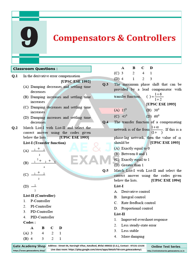 Chapter 9 Compensators & Controllers PYQ | PDF | Computer Engineering | Electrical Engineering