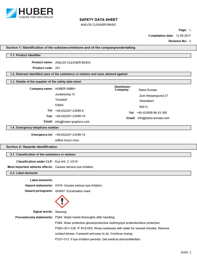 SDS-Daiso-Anilox-Cleaner-Basic_SDS_en | PDF | Toxicity | Chemistry