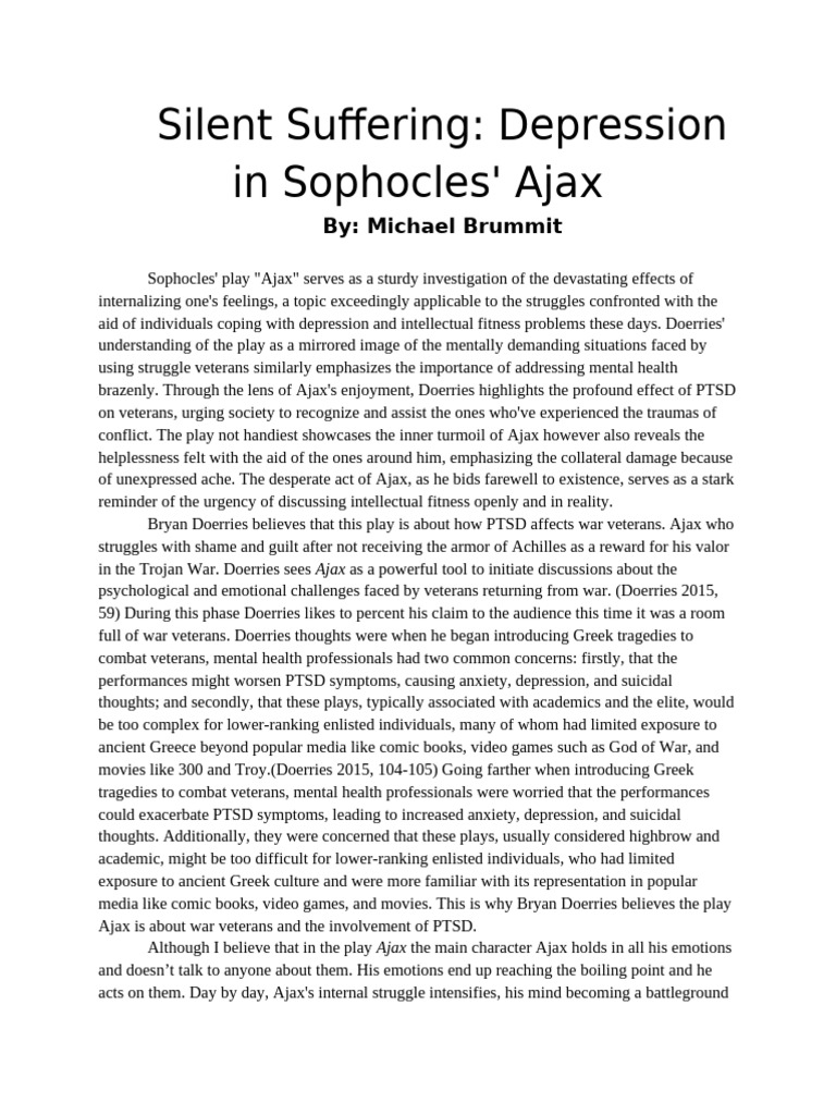 Silent Suffering - Depression in Sophocles' Ajax | PDF | Veteran ...