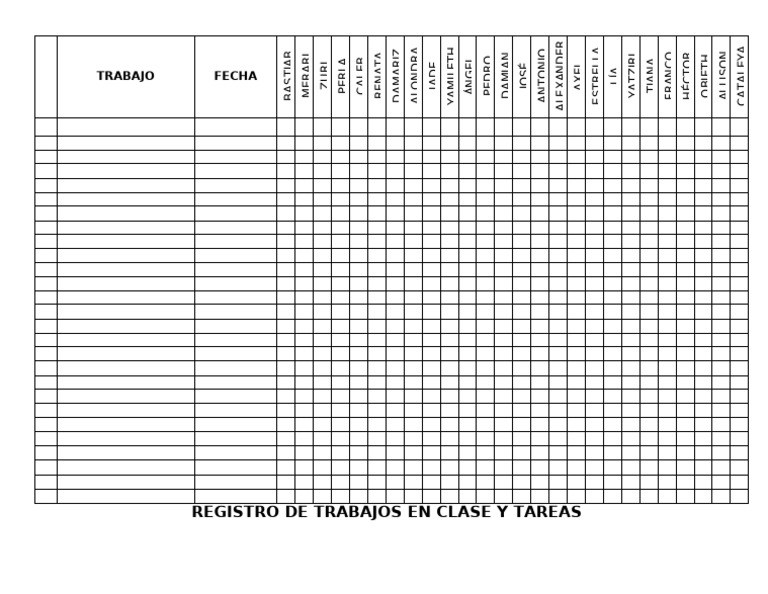 Registro De Trabajos Y Tareas En Clase Pdf