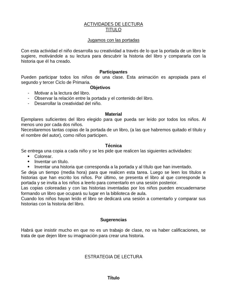 Actividades de Lectura | PDF