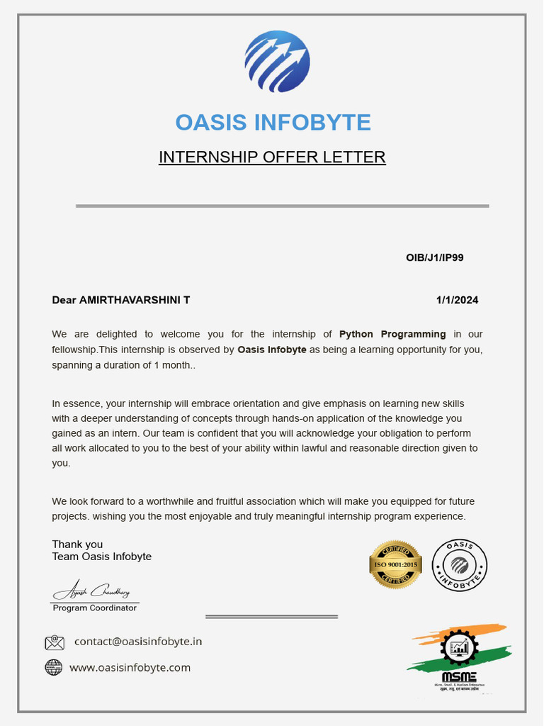 Internship Offer Letter | PDF