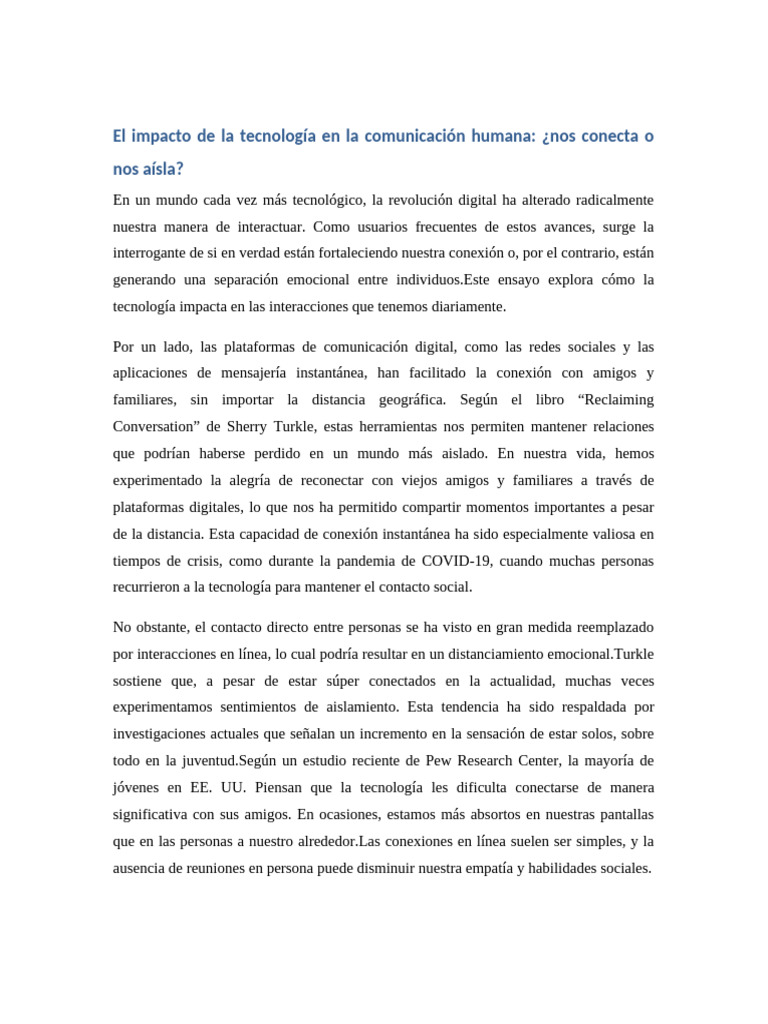 ensayo argumentativo | PDF | Servicio de redes sociales | Las emociones