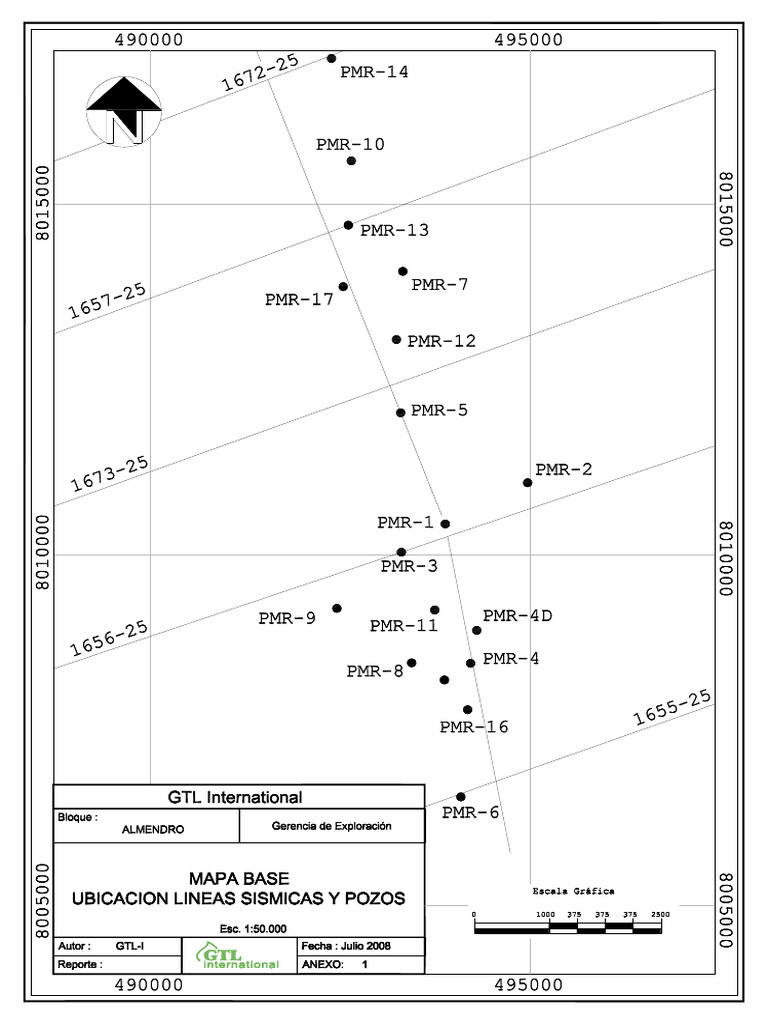 Bloque Almendro Mapa Base Ubicacion de Lineas Sismicas y de Pozos Anexo-1 | PDF