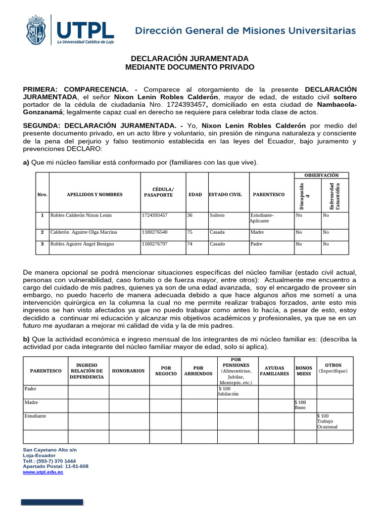 Declaración Juramentada | PDF