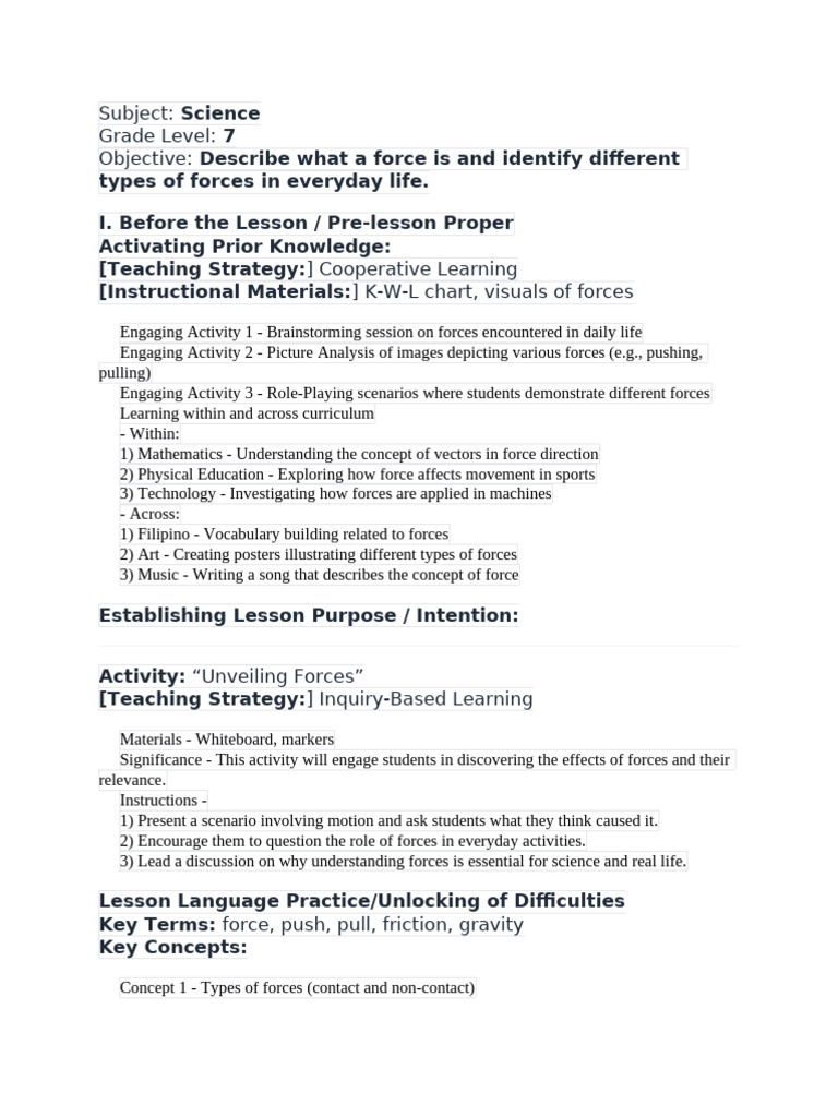 DLP-Describe What A Force Is and Identify Different Types of Forces in ...