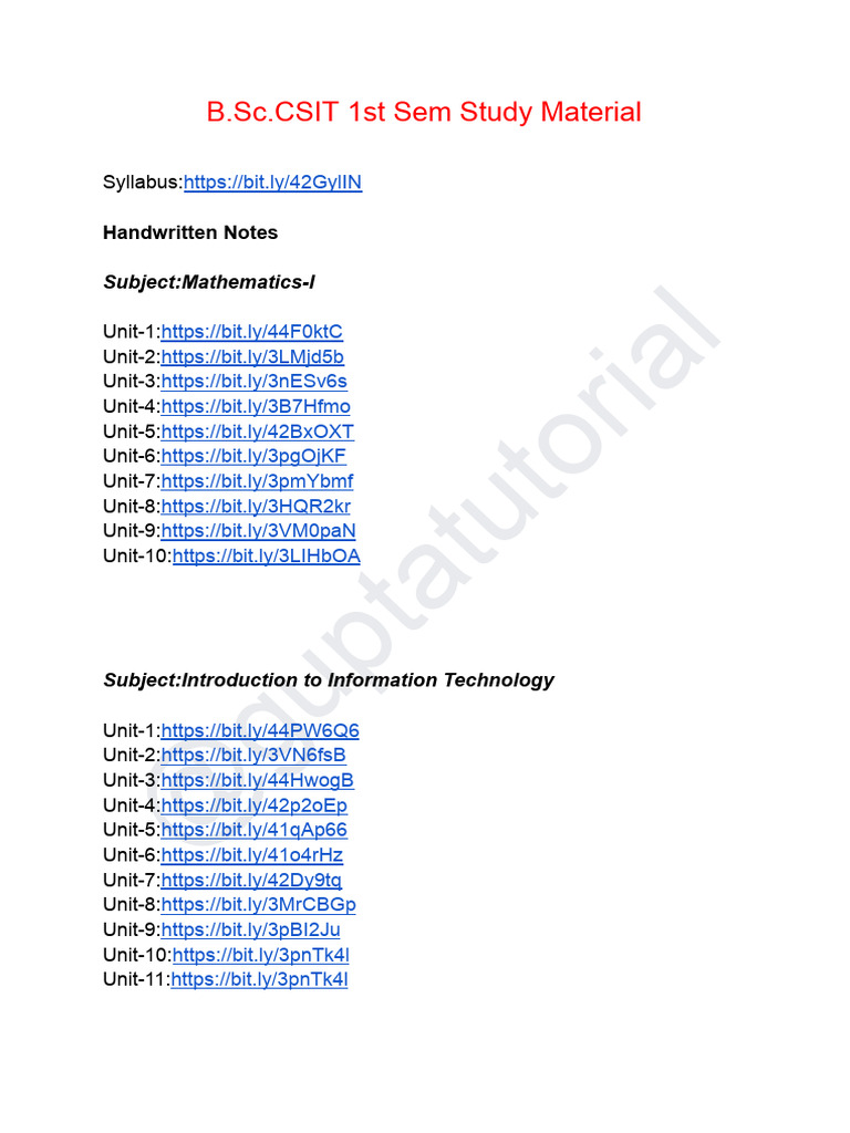 B.SC - CSIT 1st Sem Study Material | PDF