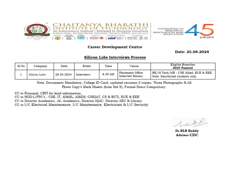Silicon Labs Interviews Placement Circular On 26.04.2024 | PDF