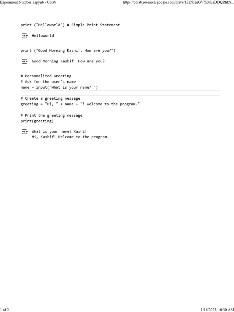 Experiment Number 1.ipynb - Colab | PDF