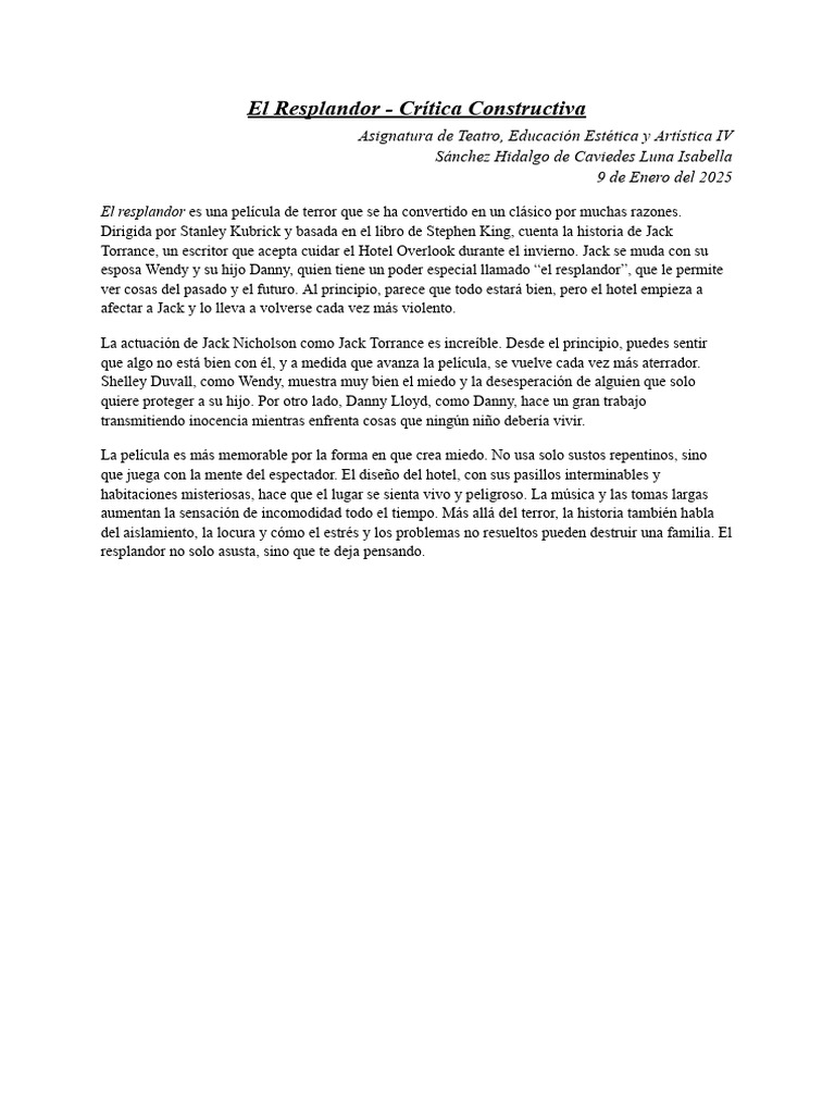 El Resplandor - Crítica Constructiva | PDF